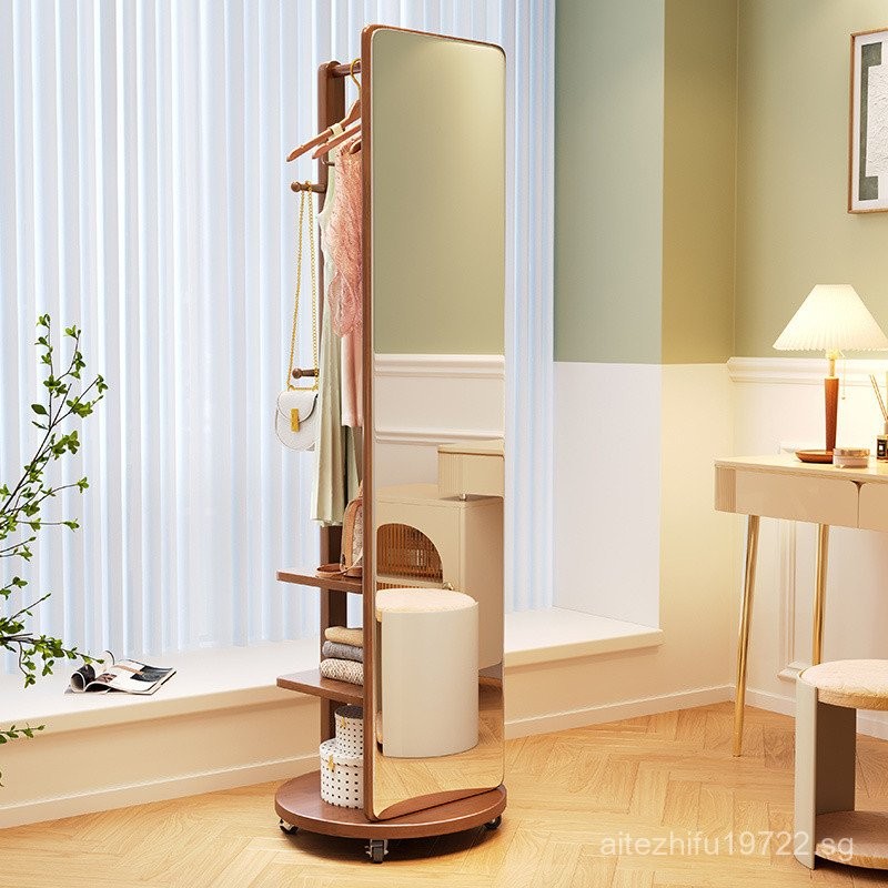 Solid Wood Dressing Mirror Floor Full-Length Mirror Coat Rack ...