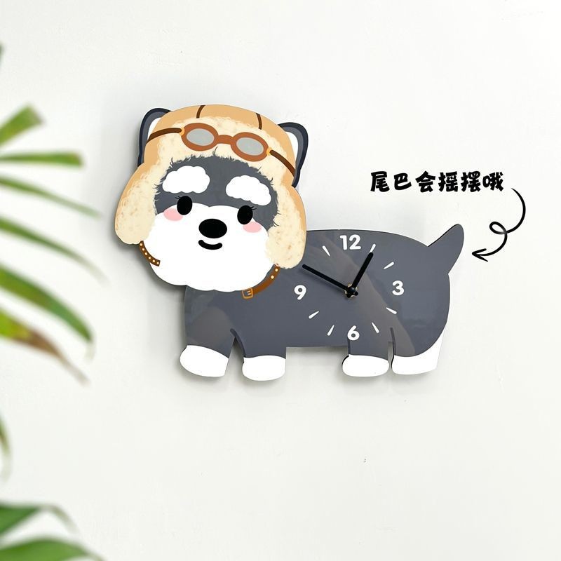 Schnauzer Tail Wagging Wall Clock Clock Home Living Room Decoration Art ...