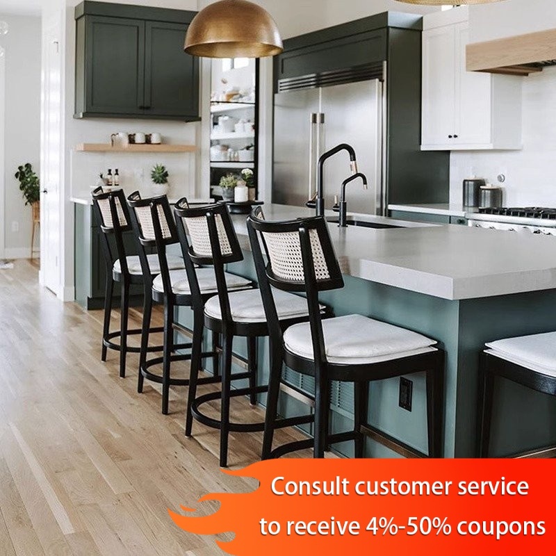 French Solid Wood Bar Stool Cafe Restaurant Bar Chair Vintage Rattan ...