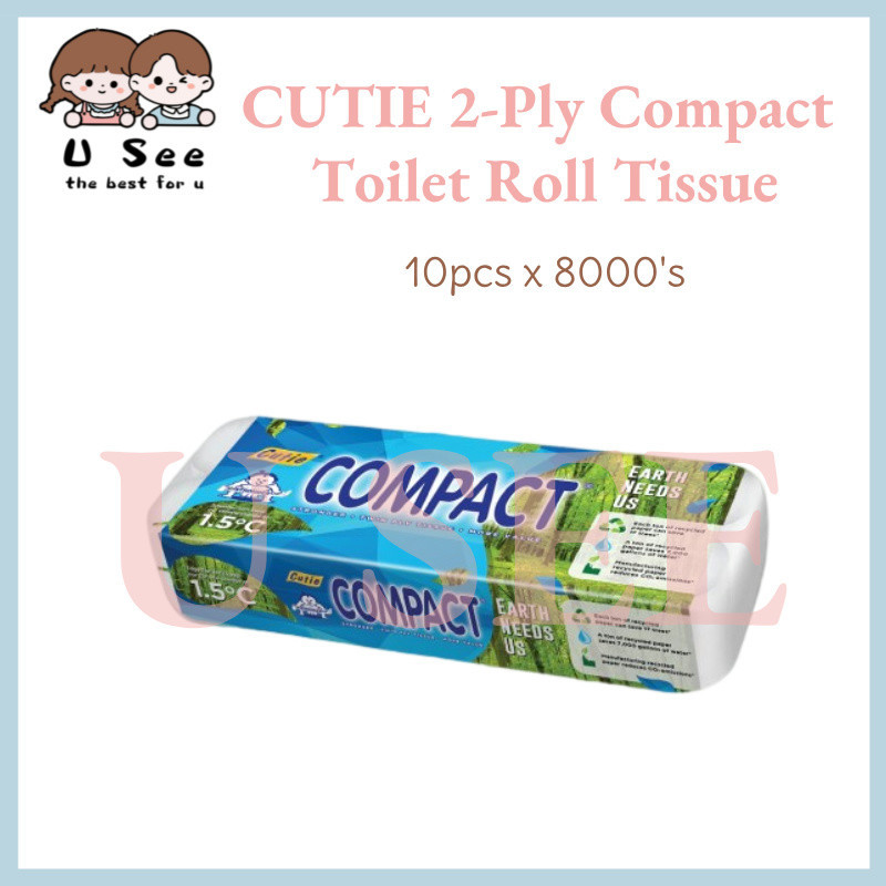 CUTIE 2-Ply Compact Toilet Roll Tissue (10pcs X 8000'S) | Shopee Singapore