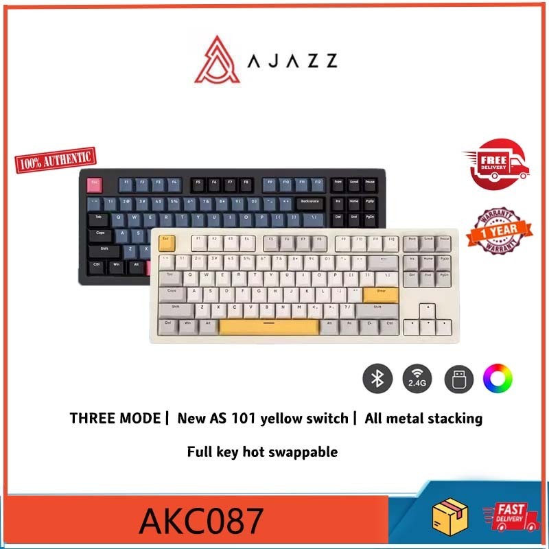 Ajazz Akc087 three mode game mechanical keyboard, PBT key cap, metal stack structure, full key ...