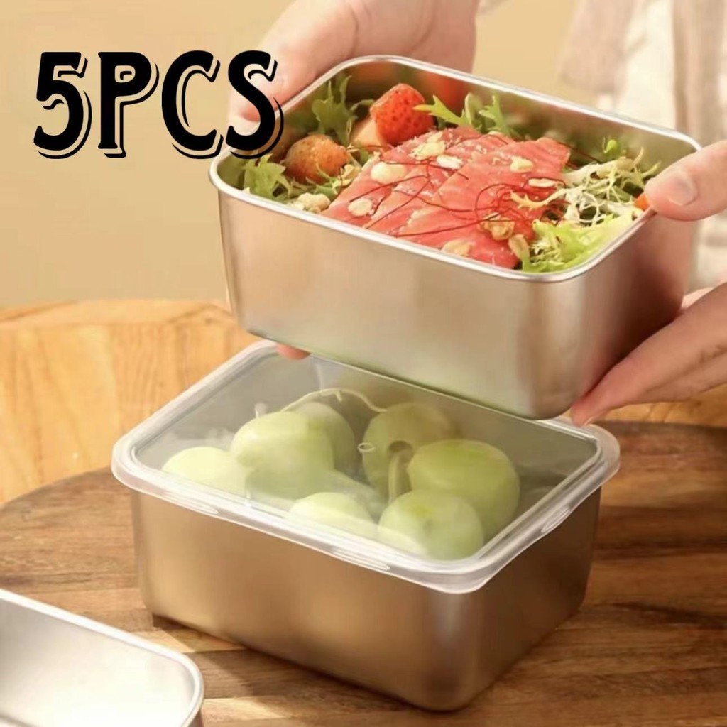 SRS_ 5PCS Stainless Steel Organizer Fresh-Keeping Storage Box with Lid ...