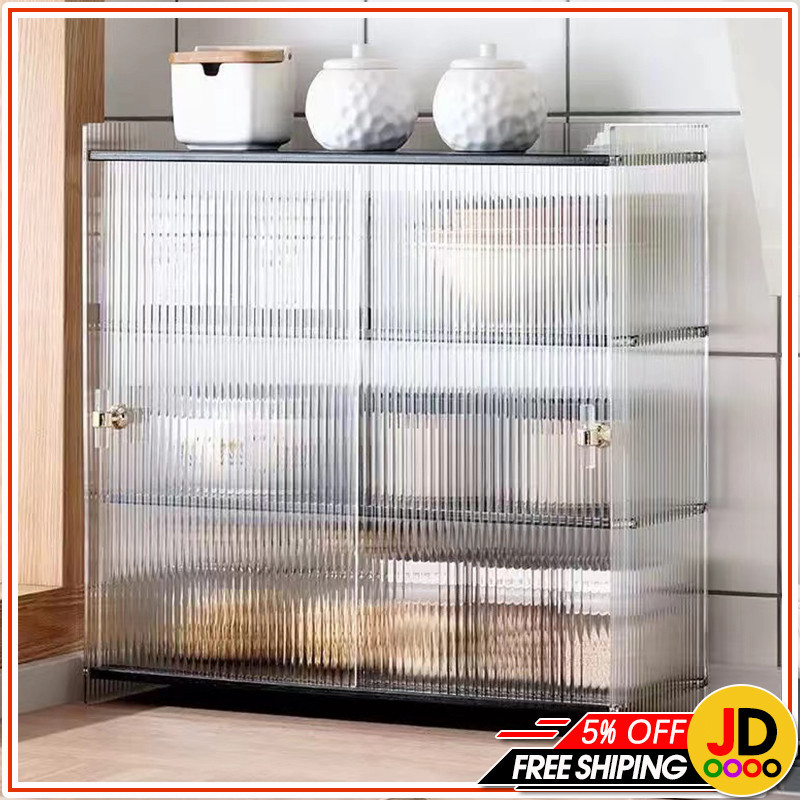 Fully Transparent Cup Holder Desk Organizer Shelf Cabinet with Sliding ...