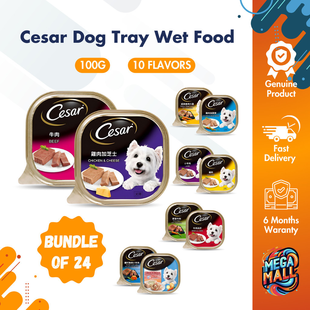 [Bundle of 24] Cesar Dog Tray Wet Food 100g - Beef Lamb Chicken Roast ...