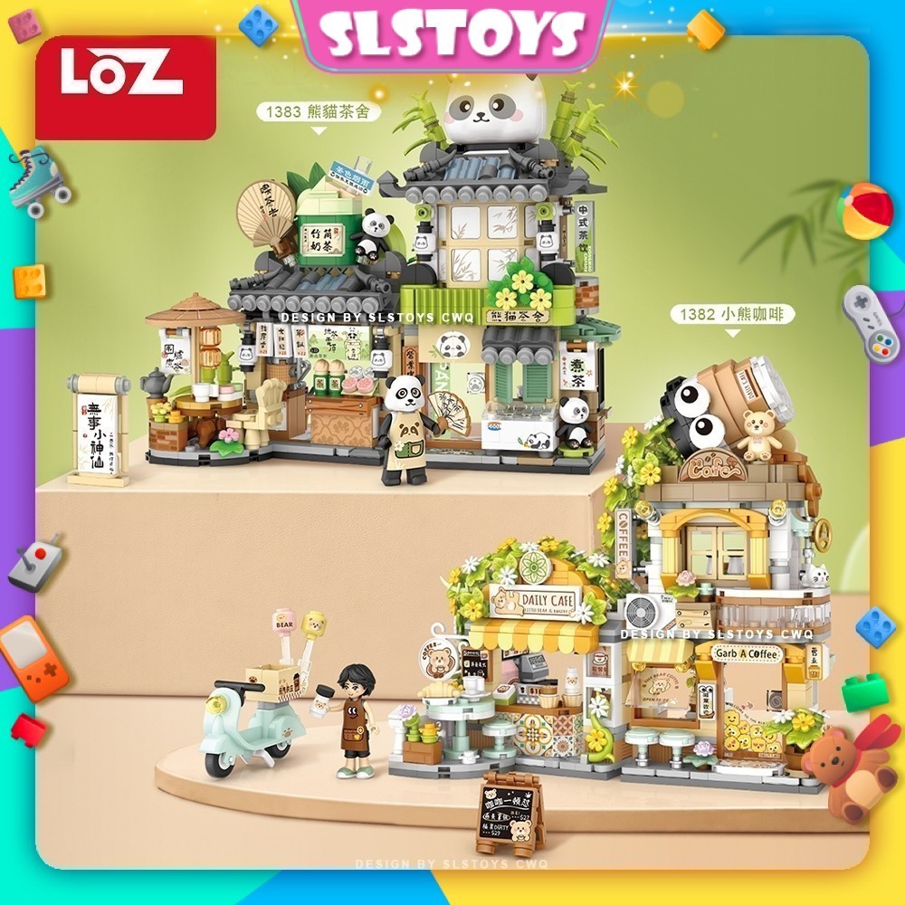 LOZ IDEAS Mini Block 1382 / 1383 Modern Street Panda Tea Bear Coffee ...