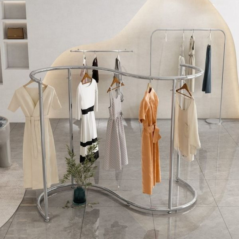 Clothing Store Display Stand Stainless Steel Brushed Silver Floor ...