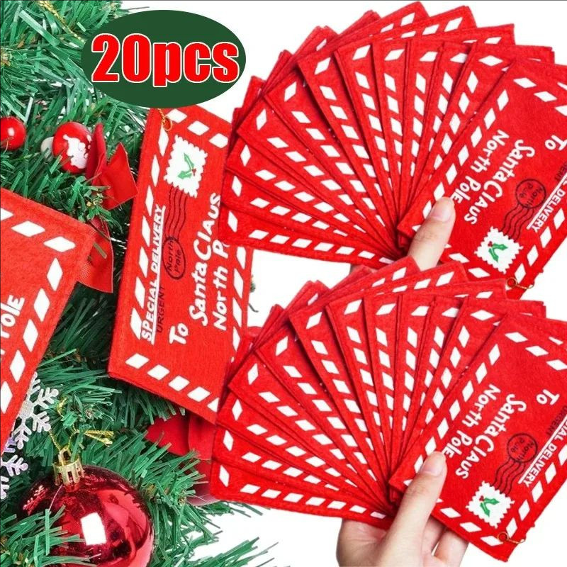 5/10/20 Pcs DIY Christmas Tree Hanging Red Non-Woven Envelope - Xmas ...