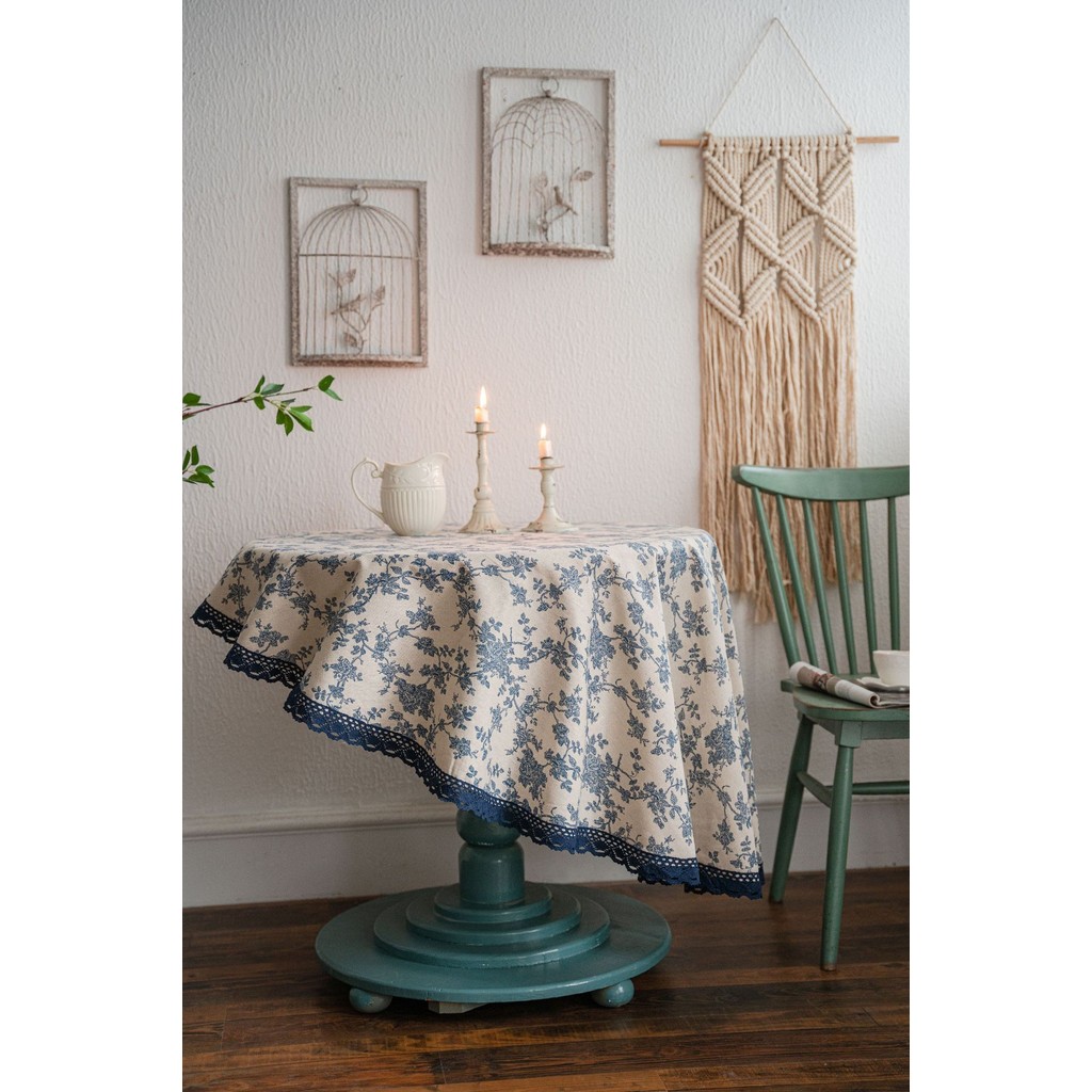 Tablecloth Blue Rose Printed Table Cloth Cotton Linen round Fabric ...