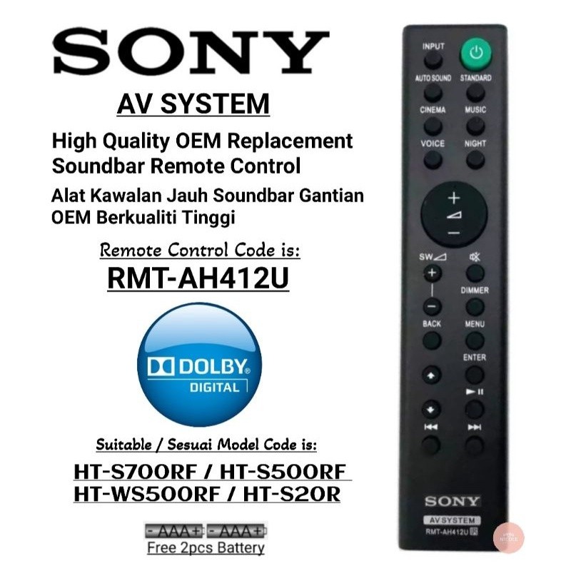*High Quality* Sony Soundbar Replacement Remote Control RMT-AH412U ...