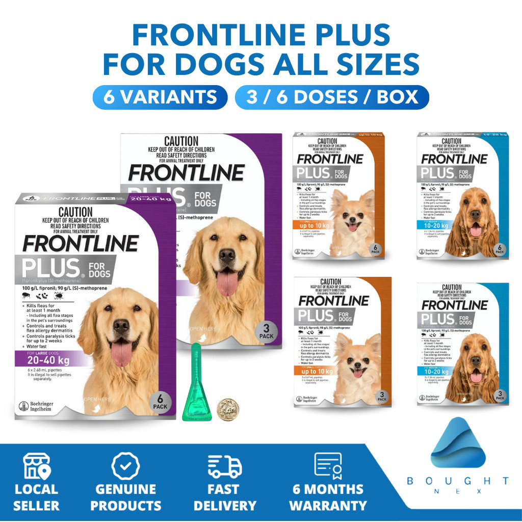Frontline Plus For Dogs All Sizes 3/6 Doses/Box Kills Fleas Controls ...