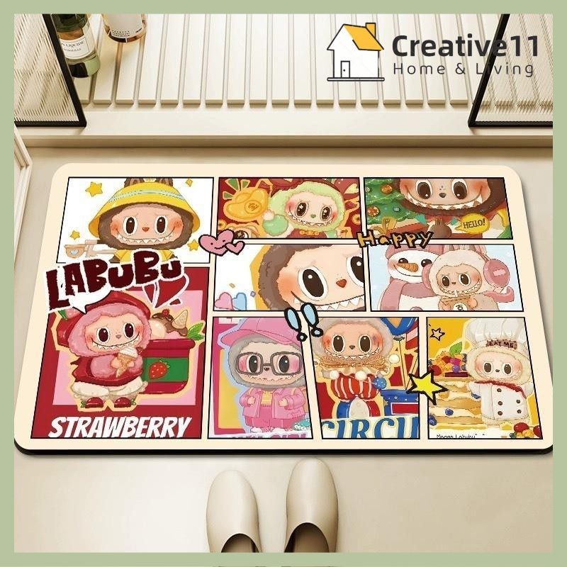 Cute Cartoon Labubu Quick-drying Floor Mat Water-absorbent Diatom Mud ...