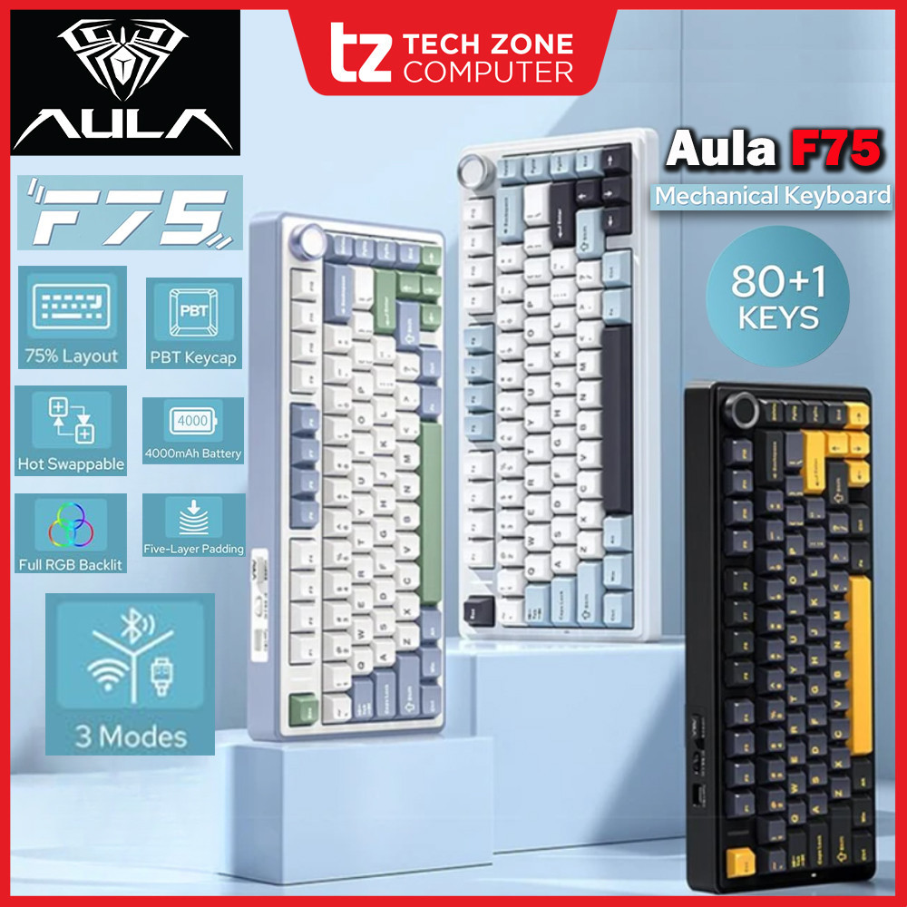 AULA F75 Mechanical Gaming Keyboard 75% 80 Key RGB Tri-Mode Wired/Bluetooth/2.4G | Shopee Singapore