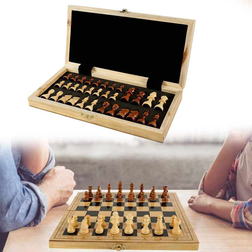 Wooden Folding Chess Set Felted Game Board 30cm*30cm Interior Storage ...