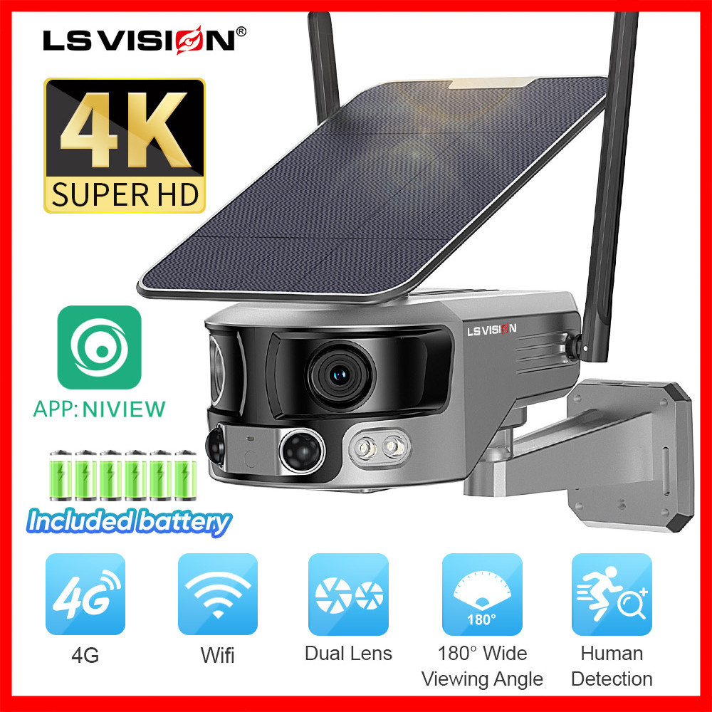 LS VISION 4K 8MP Dual Lens Solar Camera 180° Ultra-Wide Angle CCTV ...