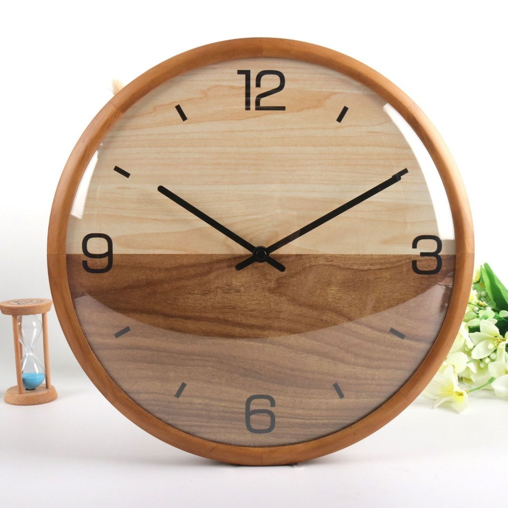 Vintage Wooden Frame Digital Wall Clock, Glass Bell Cover Round Silent ...