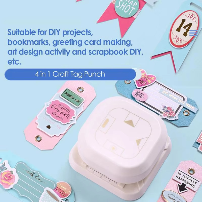 4 in 1 Multifunction Tag Puncher Corner Rounder Cutter Label Punch DIY ...