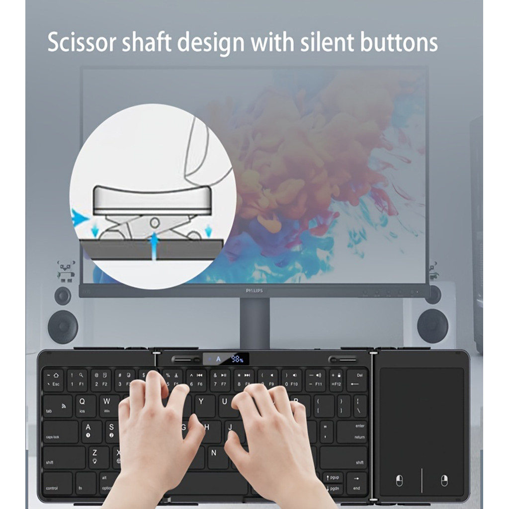 Jomaa RGB Backlight Bluetooth Foldable Keyboard with Battery Level ...