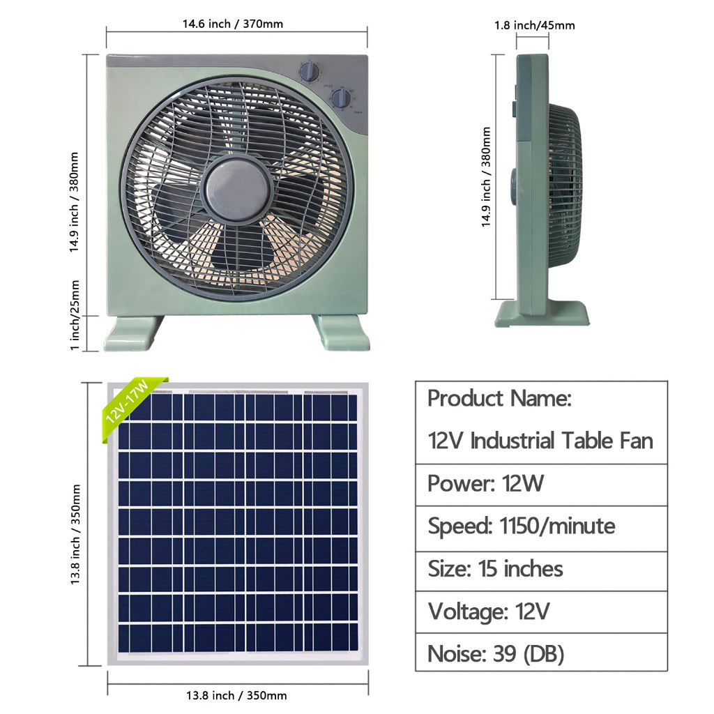 DC Solar Air Fan Mini Exhaust FanSolar Box Fan 12 Inch Blade 17W Solar ...