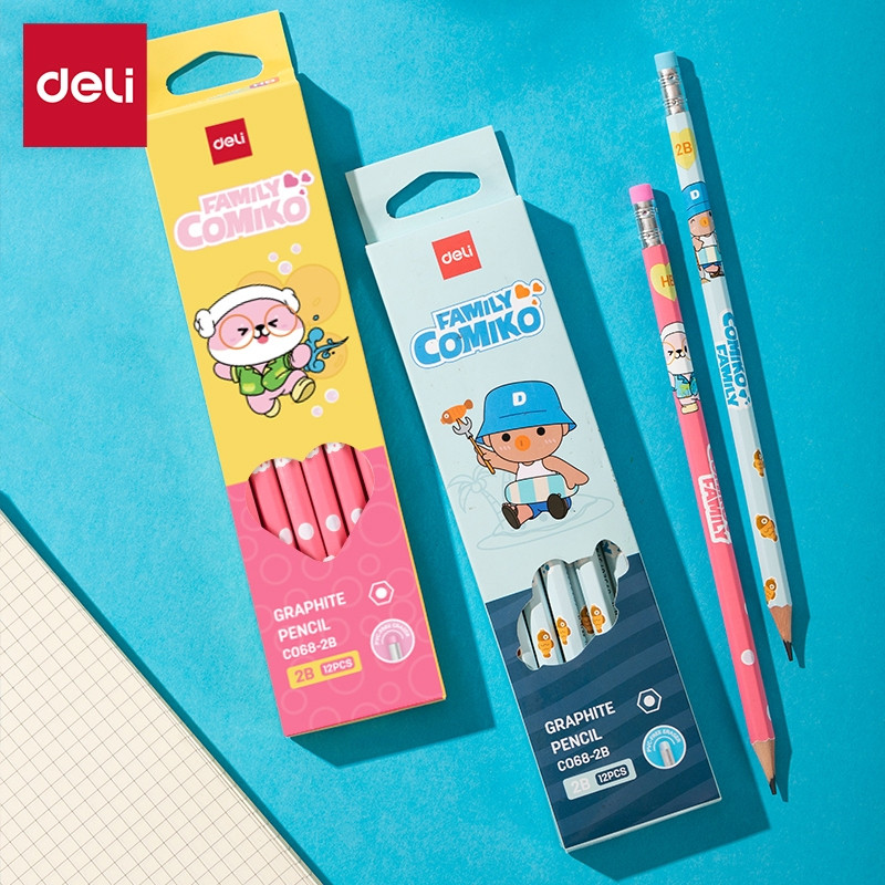 Box of 12 Cute Deli 2B HB Comiko Student Pencils - 2B, HB Pencils with ...