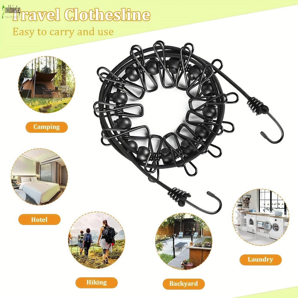 Windproof Clothesline with 12 Clips Portable Washing Line Adjustable ...