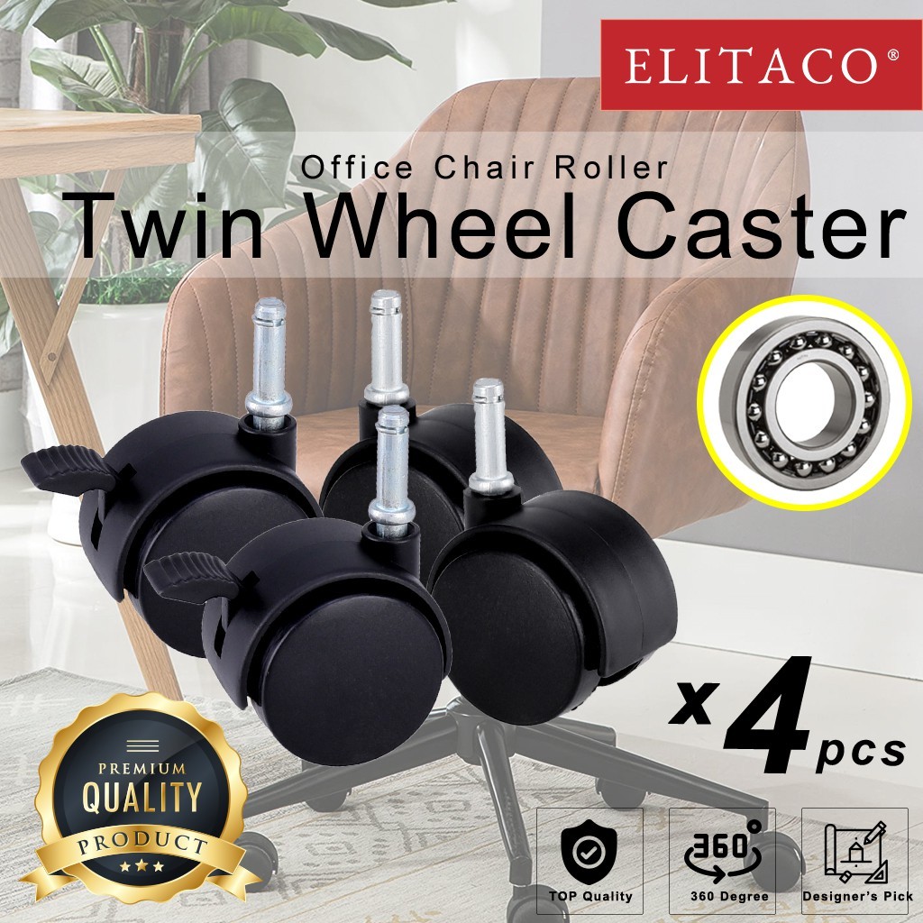 【ELITACO】Plastic PVC Black Socket Twin Wheel Caster With Stopper Office ...