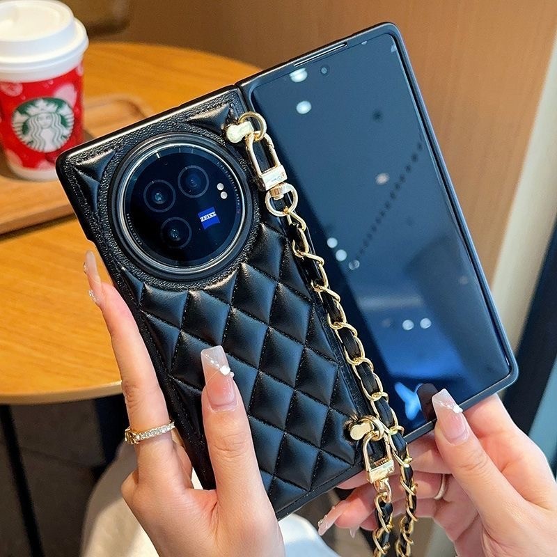 Honor Magic V3 Case with Long Strap Lanyard Rhombus Leather Fall ...