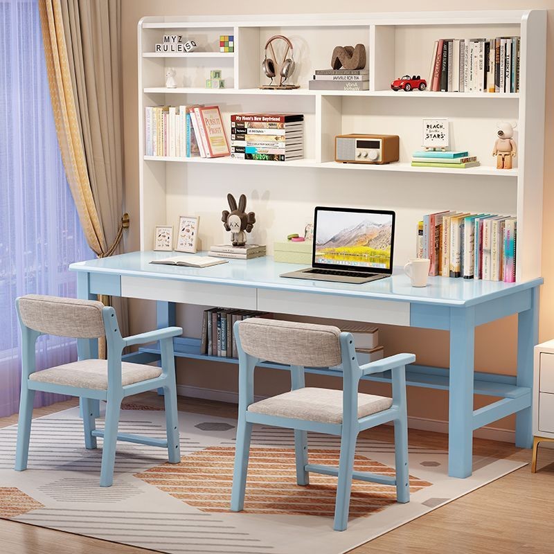 Solid wood double desk home study table family writing table adult ...