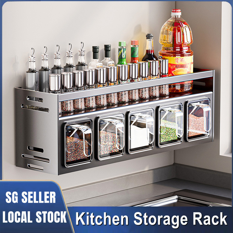 2 Tier Kitchen Storage Rack Kitchen Multifunctional Mounted Seasoning ...