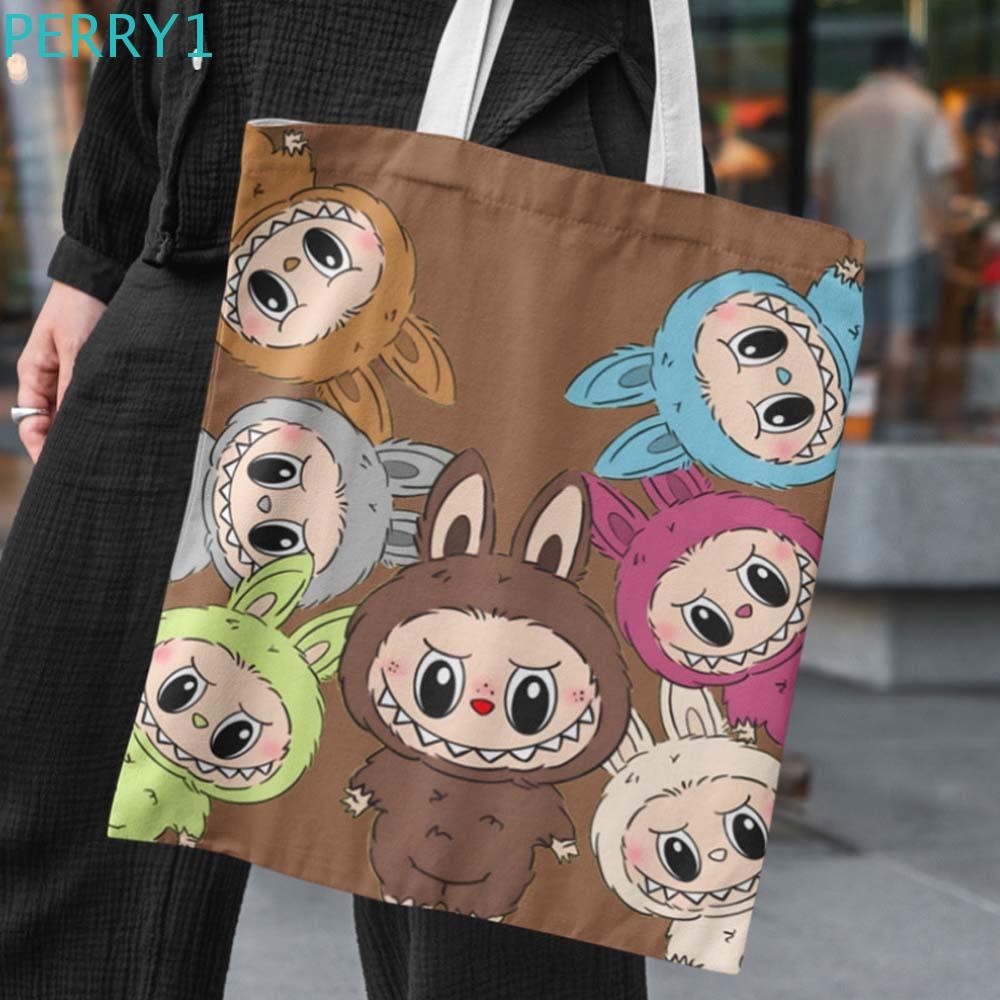 PERRY1 Labubu Shoulder Bag, Large Capacity Pop Mart Labubu Canvas Bag ...