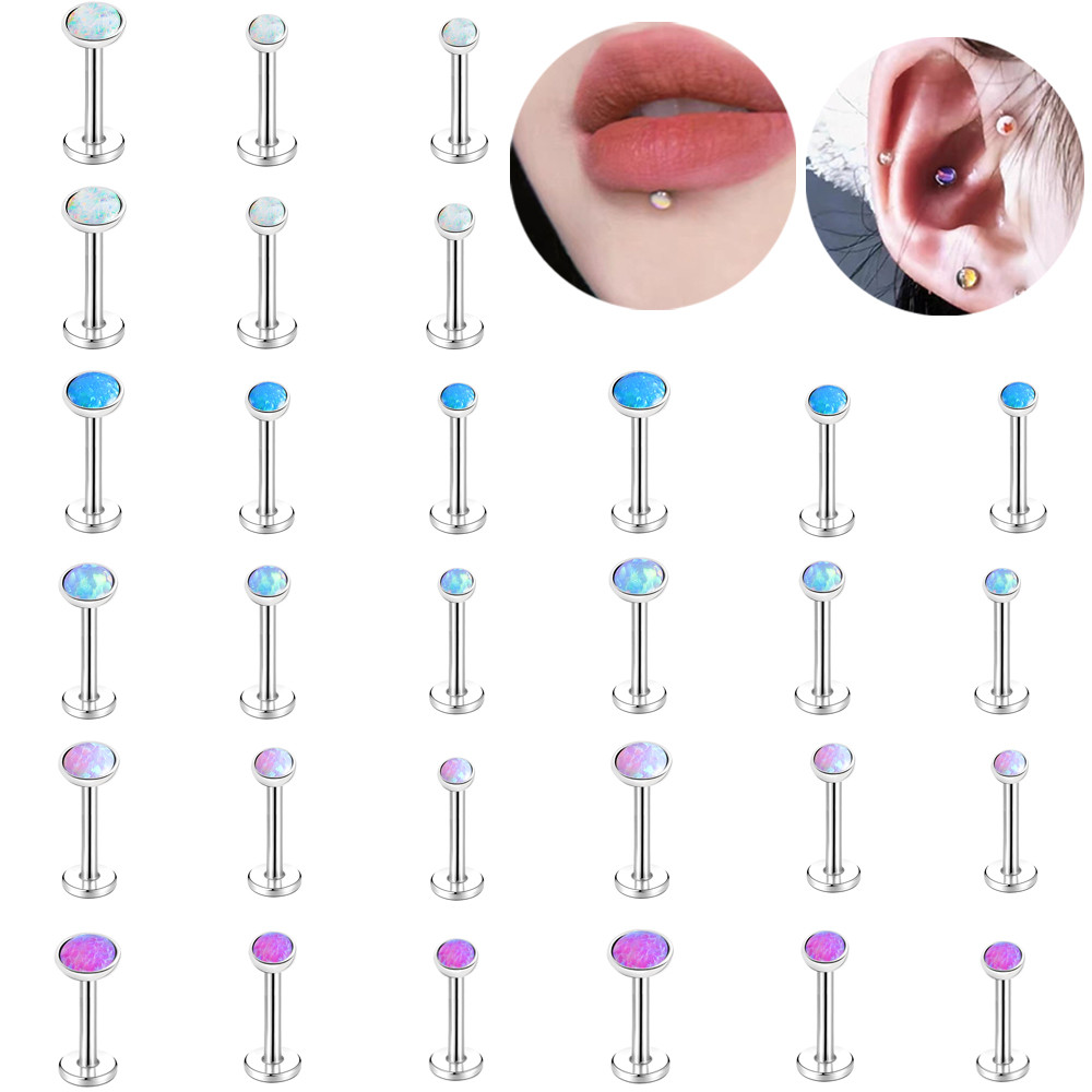 1PC 16G Labret Lip Piercing Pink Blue Opal Lip Labret Piercing for ...
