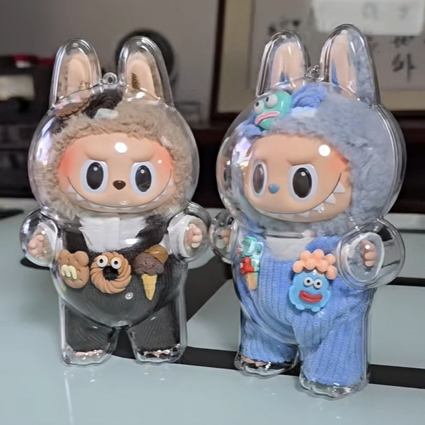 17cm Labubu Protective Case Transparent Portable Cable Organizer Box ...