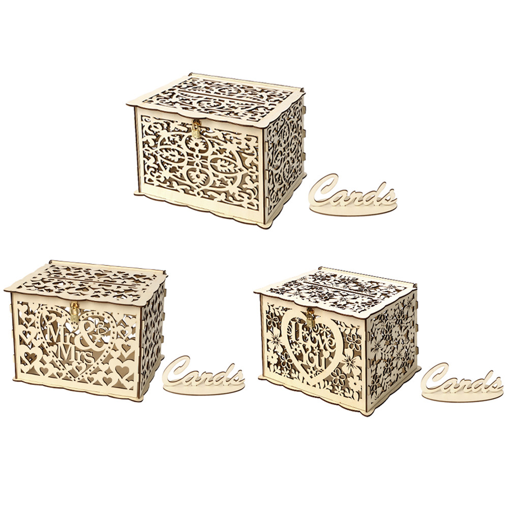 [Freedom01.sg] 3 Types Wood Gift Case Money Box DIY Wedding Birthday ...
