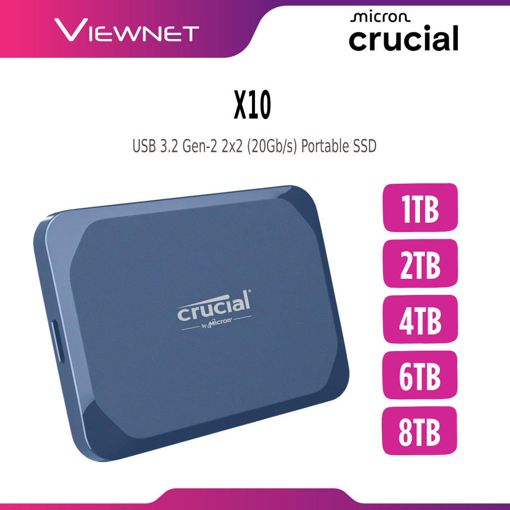 CRUCIAL EXT SSD X10 USB 3.2 GEN-2 2X2 (20GB/S) PORTABLE EXTERNAL SOLID ...