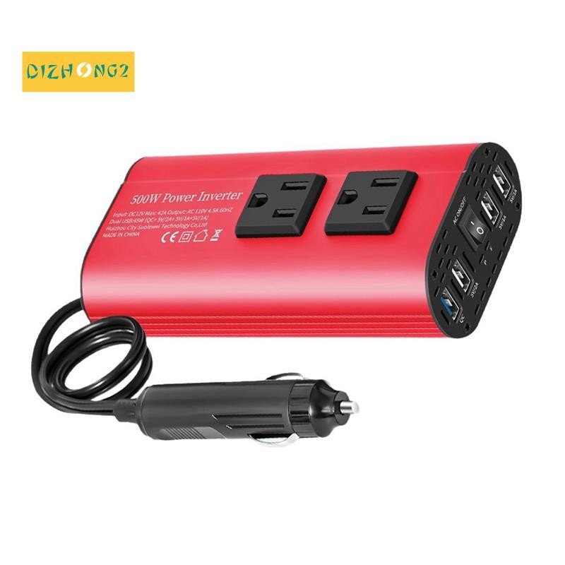 Portable Car Inverter 12V to 110V Car Inverter Converter 500W DC 12V to ...