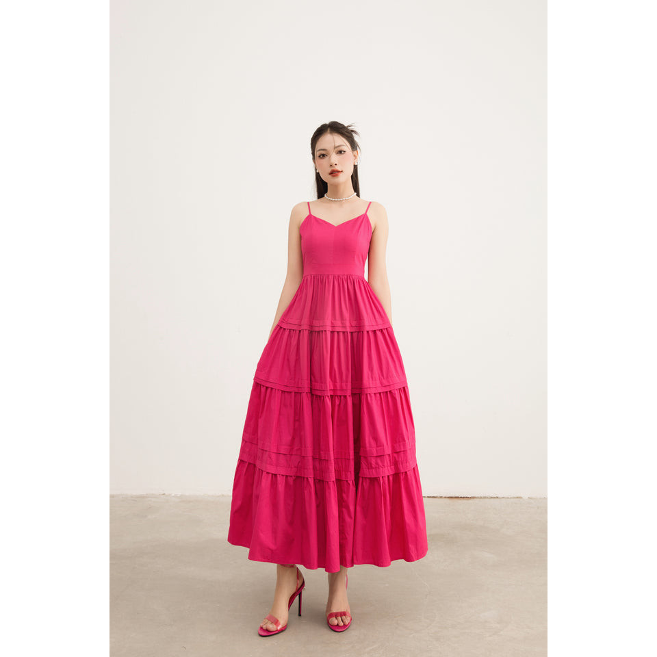 Zoilia Tiered Maxi Dress in Hot Pink | Shopee Singapore