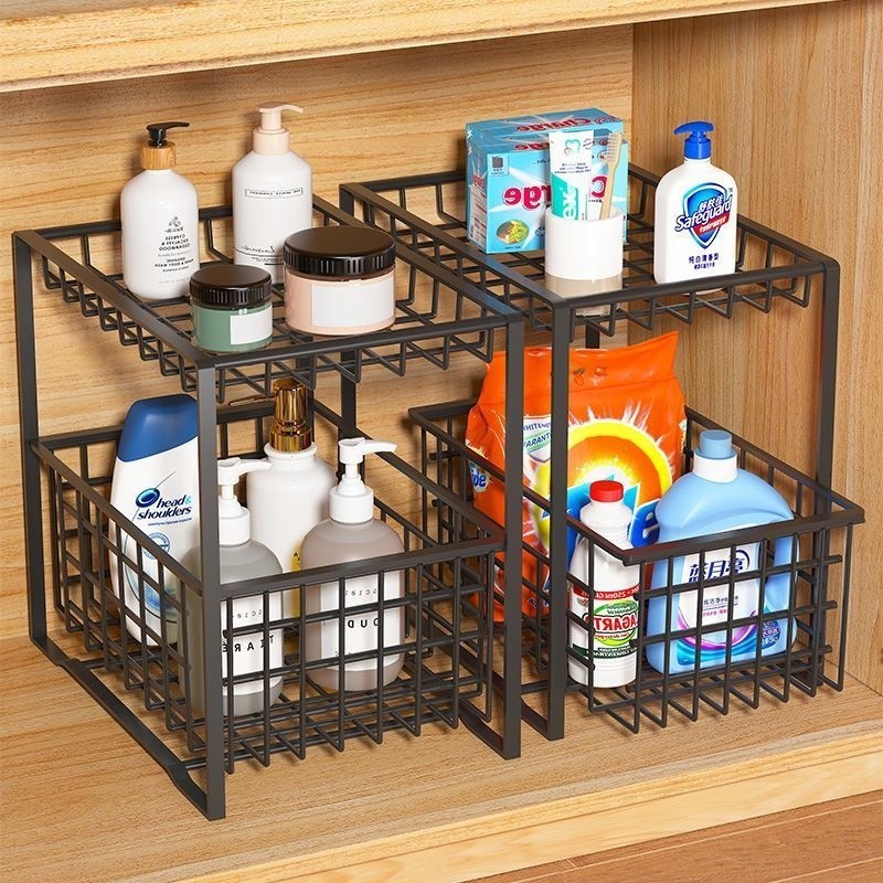 Kitchen Pull-out Storage Rack Bathroom Sink Built-in Storage Rack ...