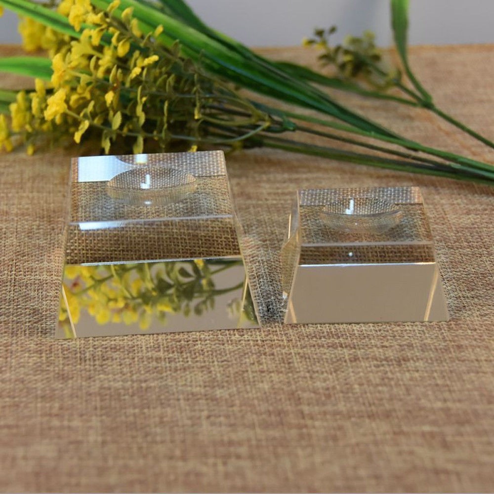 ⭐QUMM⭐ Clear Glass Ball Square Dimple Blocks Crystal Ball Display Base ...