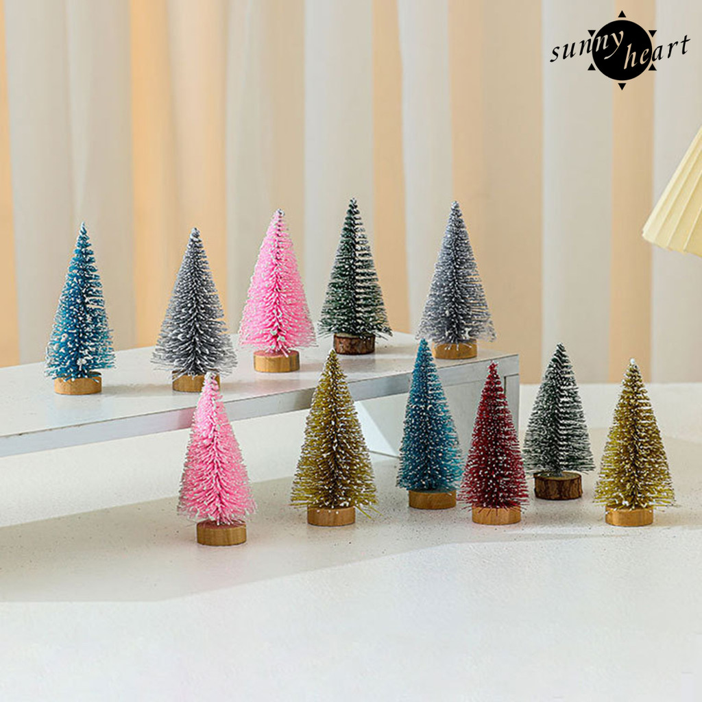 SNNY-4Pcs Mini Christmas Tree Realistic Wooden Base Miniature Pine Tree ...