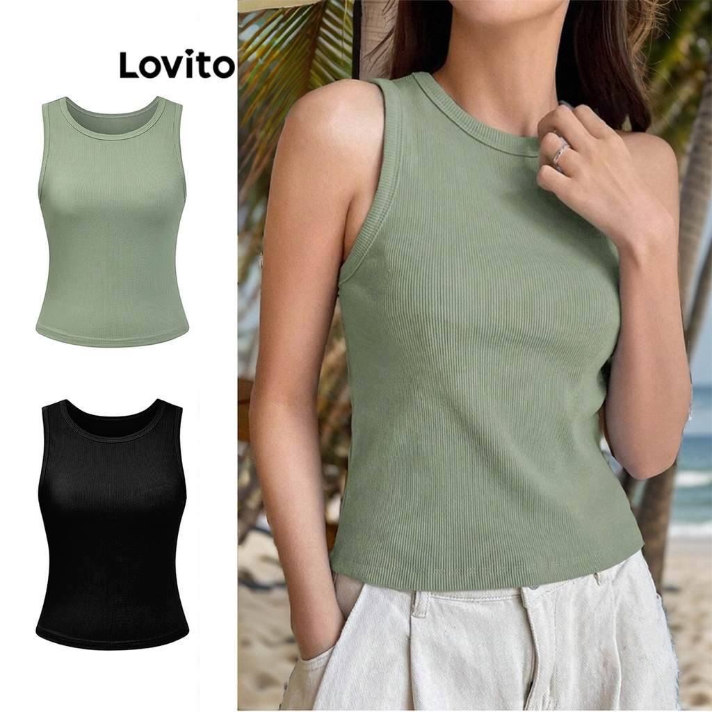 Lovito Elegant Plain Tank Top for Women L87ED272(Multi-color) | Shopee ...