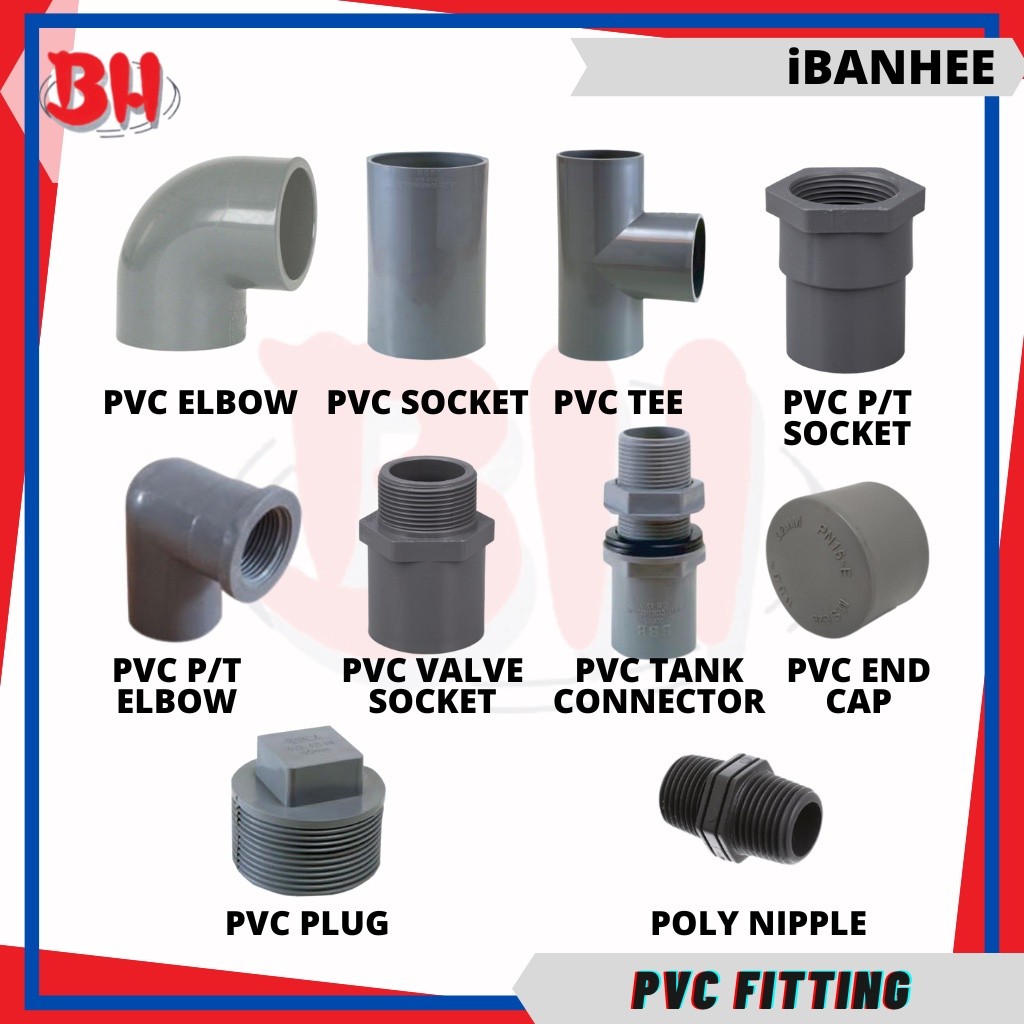 PVC PIPE FITTING GREY 1/2"(15MM) SOCKET/ELBOW/TEE/PT SOCKET/PT ELBOW/VALVE SOCKET/TANK CONNECTOR ...