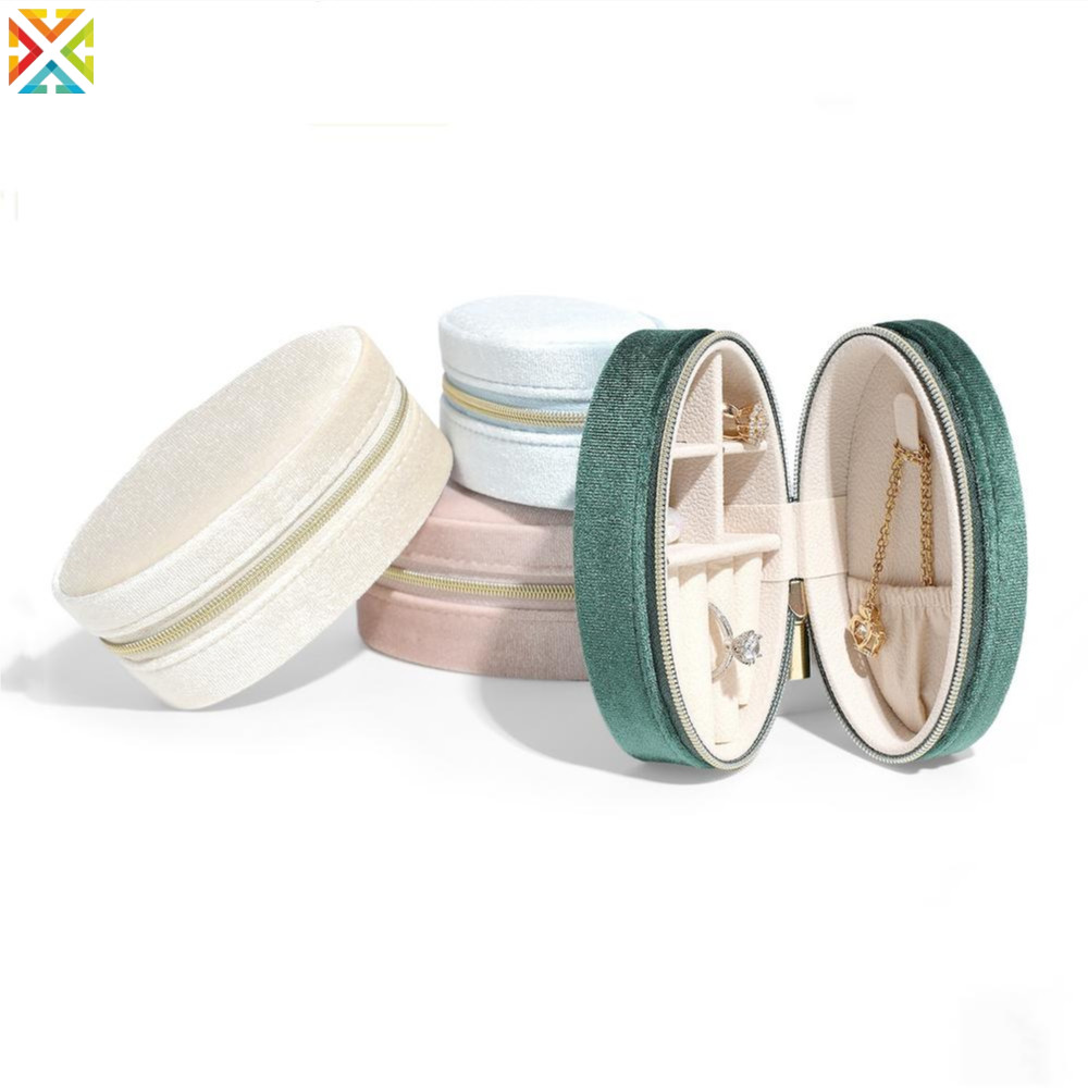 Oval Velvet Jewelry Box Vintage Mini Portable Ring Earrings Necklace ...