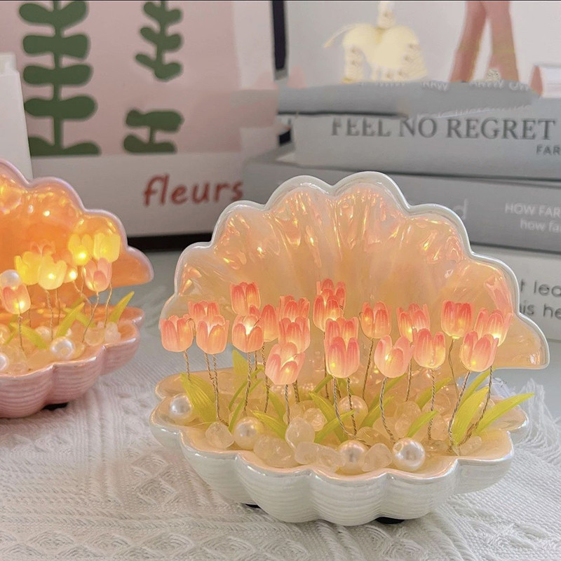 Romantic Handmade Night Light DIY Shell Shape Tulip Lamp Desktop ...