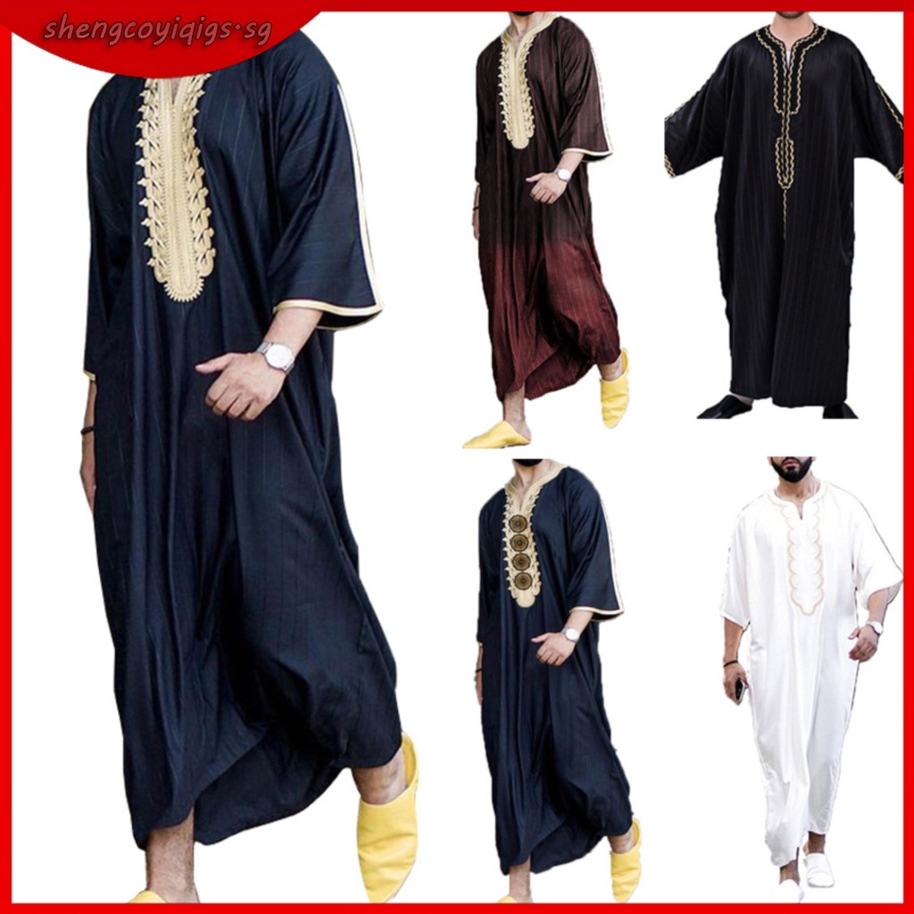 Islamic Mens Clothing Kaftan Maxi-Muslim Male Shirt Long Sleeve Abaya ...