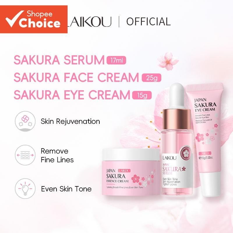 LAIKOU Sakura Skin Care Set Cherry Blossoms Serum Face Cream Eye Cream ...