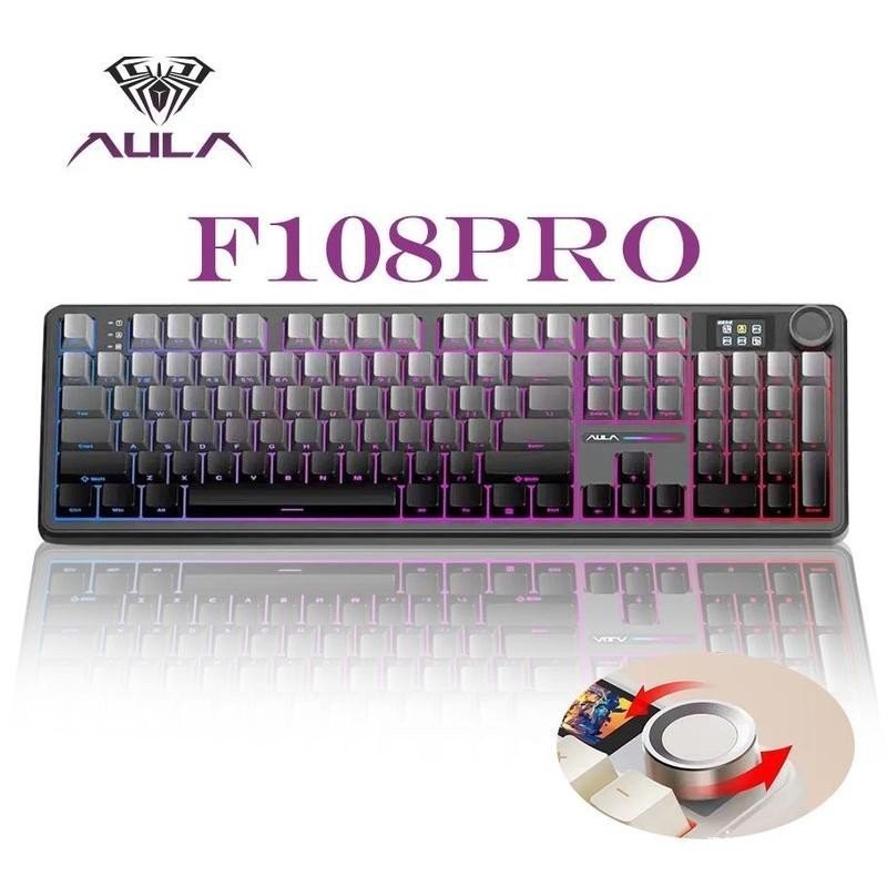 AULA F108 Pro Tri-Mode Wireless Mechanical Keyboard - Hot Swappable, RGB Backlit, Smart Screen ...