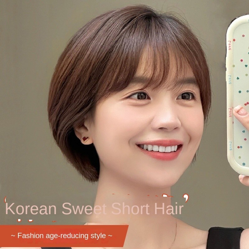 Real Hair Wig Female Short Hair bobo Head Real Hair Temperament Sweet ...