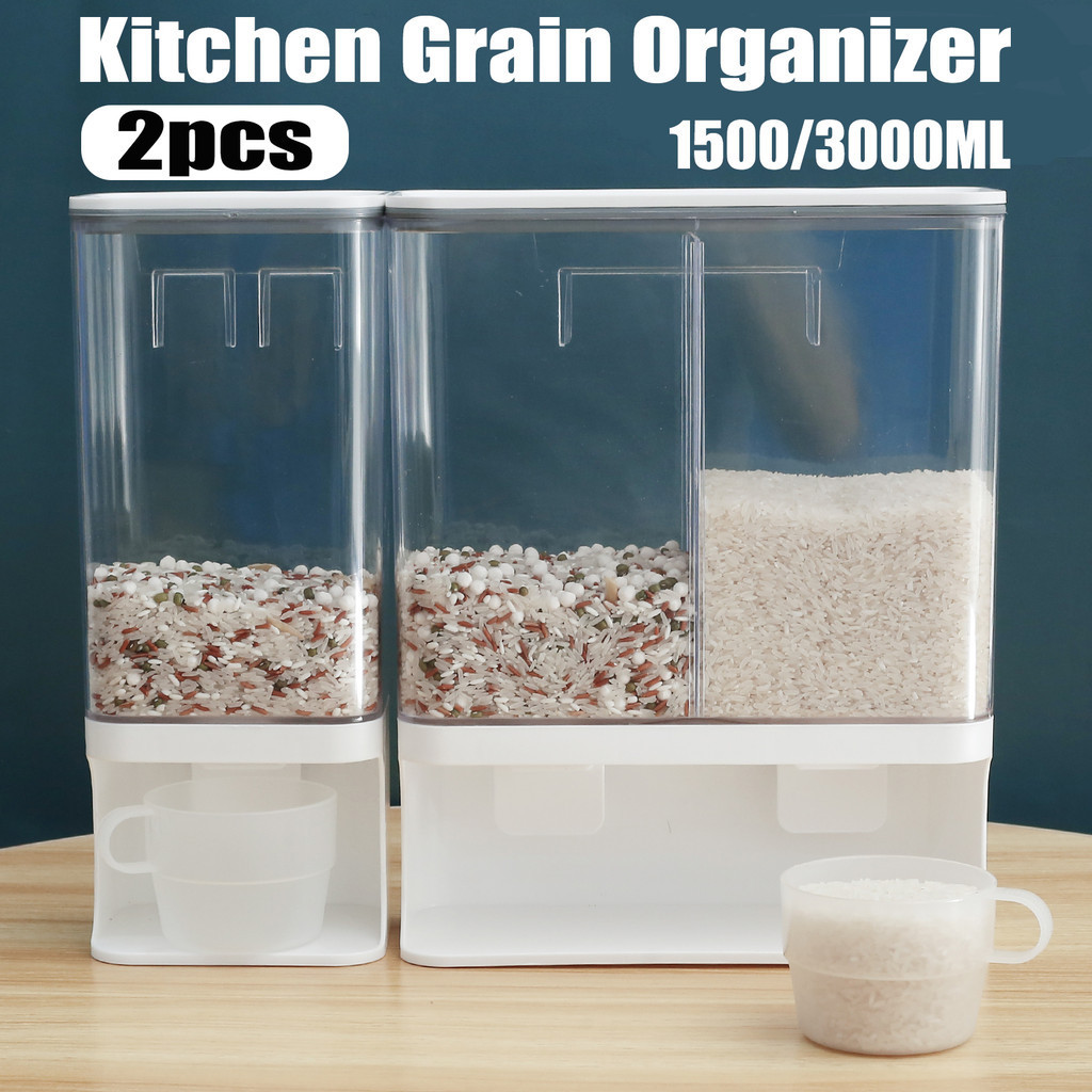 Rice Dispenser Wall Mounted Rice Storage Containers 1500/3000ML Kitchen ...