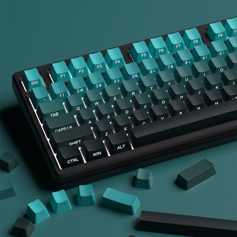 135 Keys Side Printed RGB Backlit Keycap Set Gradient Cyan Cherry Profile Double Shot PBT ...