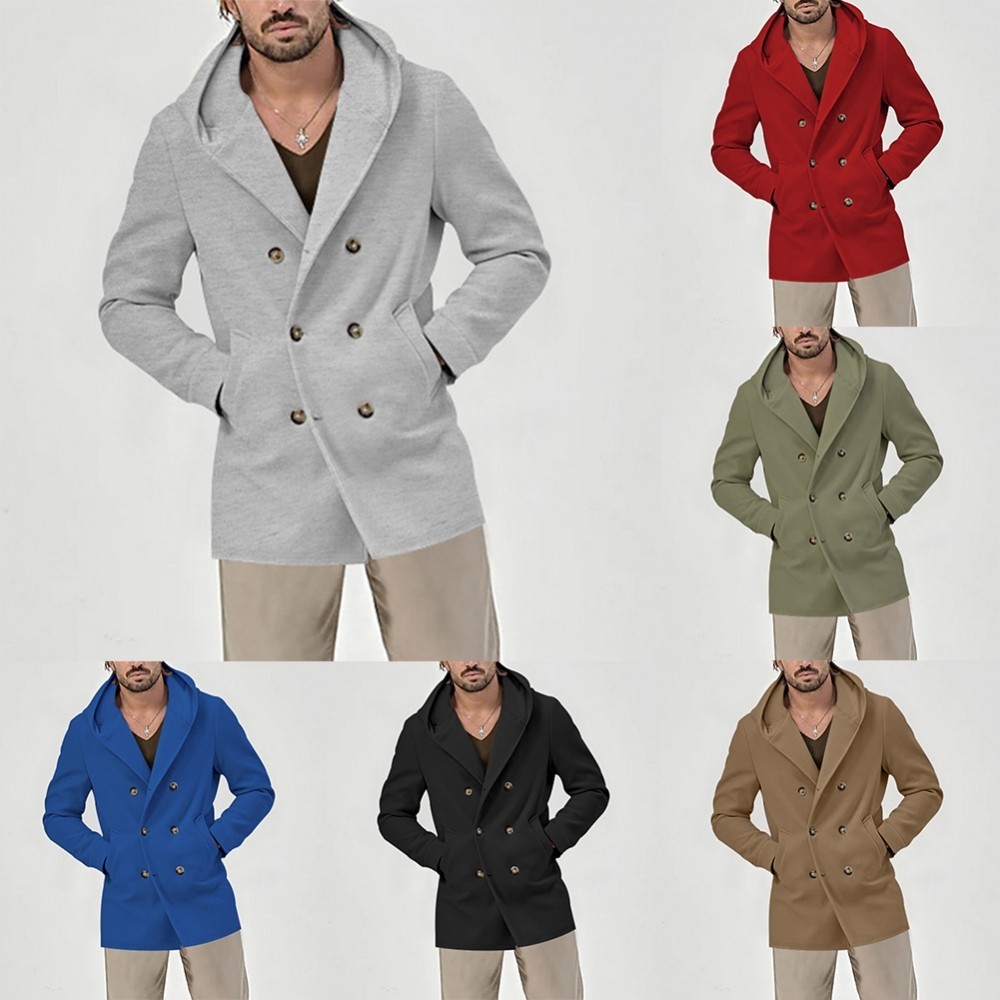 New Men's Warm Woolen Trench Overcoat Jacket Long Sleeve Thick Wool ...