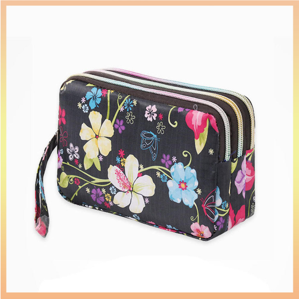 3 Zipper Women Waterproof Purse Cell Pouch Handbag Wallet Wristlet Bag ...